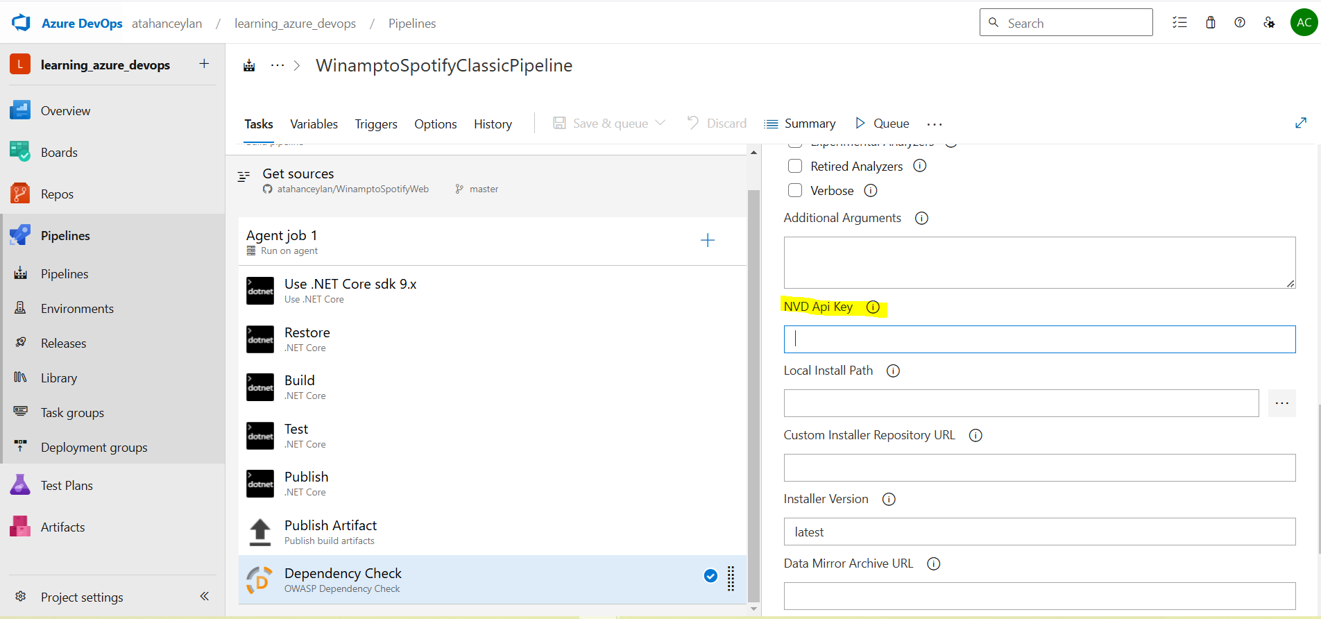 OWASP Dependency Check on Azure DevOps – Atahan Ceylan Web Diary